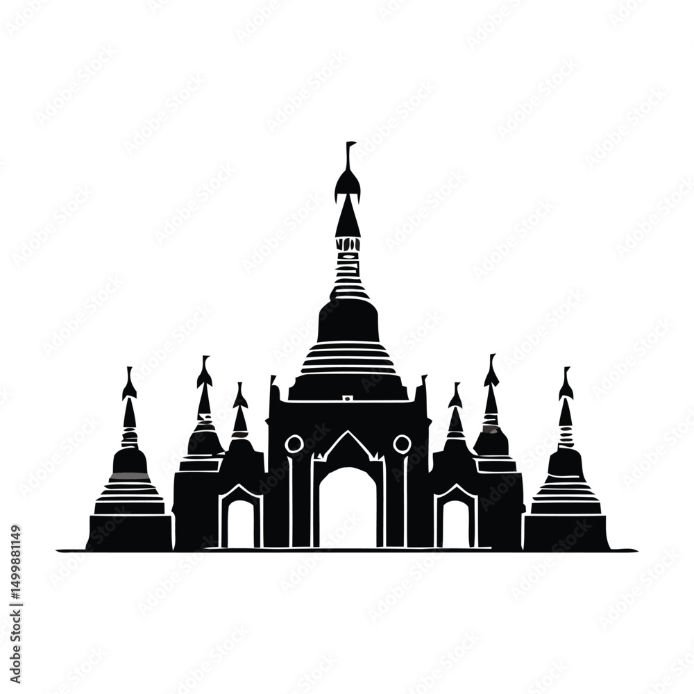 Myanmar Landmarks Silhouette Icons – Famous Monuments and Architectural ...