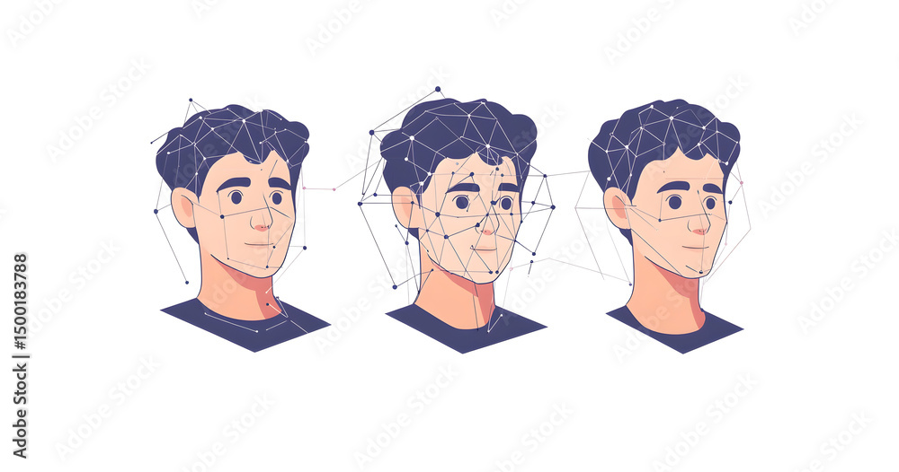 Human Face Avatar with AI Artificial Intelligence and digital grid ...