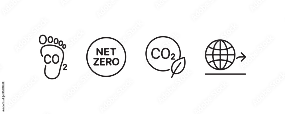 Carbon footprint icons: net zero, co2 neutrality, global impact symbols ...
