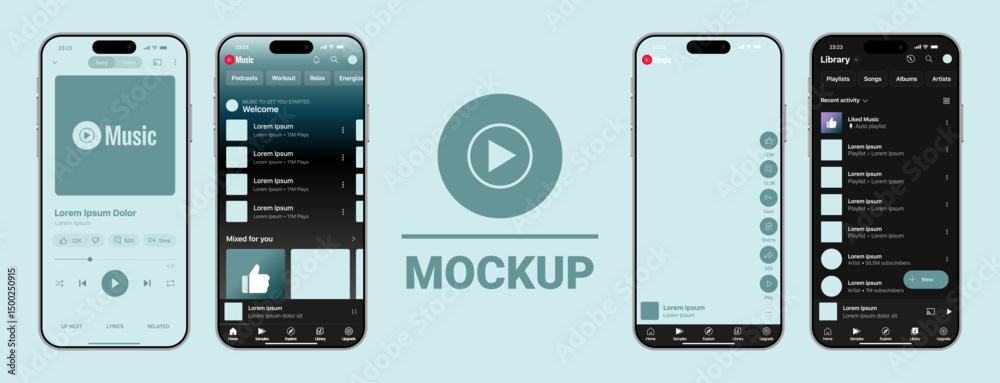 YouTube Music streaming UI mockup with music display theme playlist ...