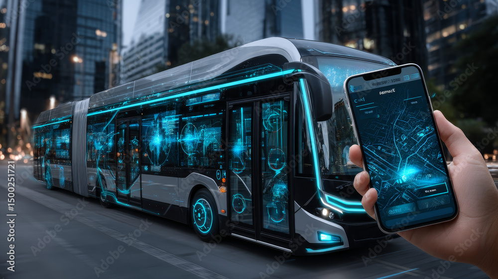 Autonomous driverless shuttle public bus. Automated self-driving ...