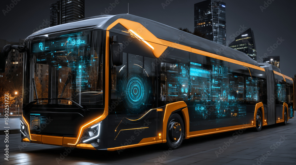 Autonomous driverless shuttle public bus. Automated self-driving ...