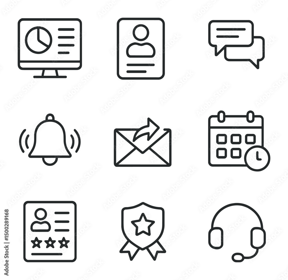 CRM Icons Grid. Outline icon set of client relationship management: CRM ...