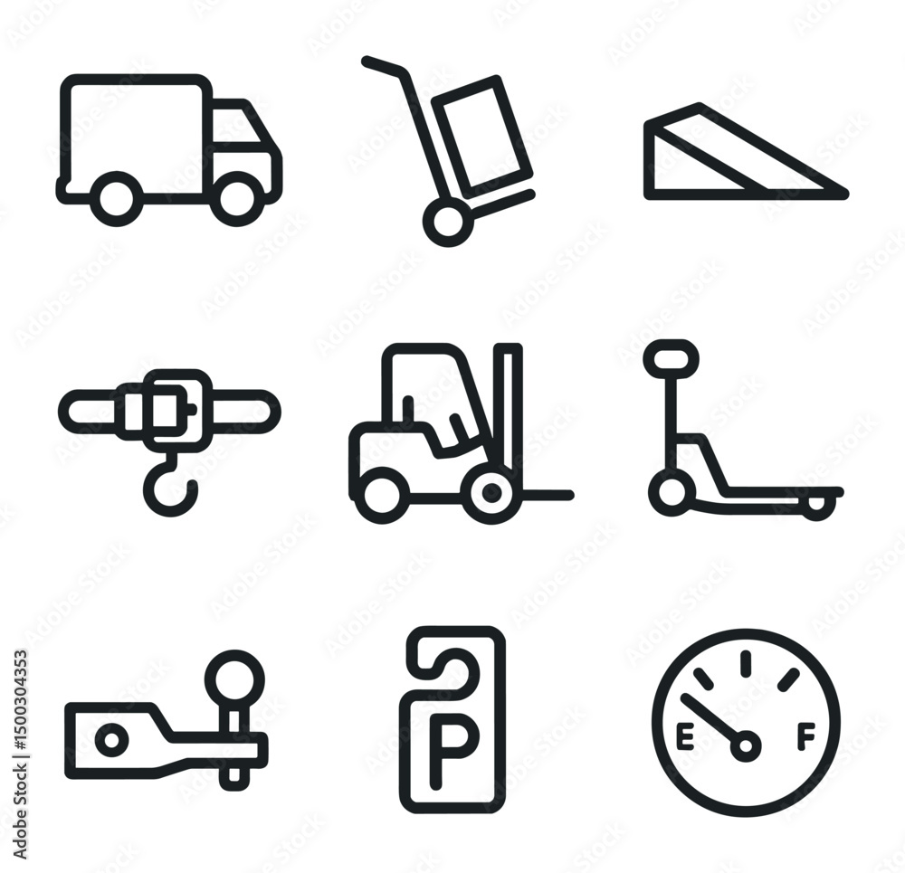 Loading Icon Set. Outline icon set of loading and transportation ...