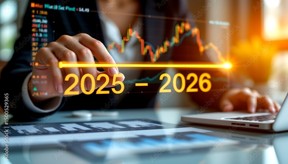 Foto de Stock corporate milestone transition: executive woman sliding a ...