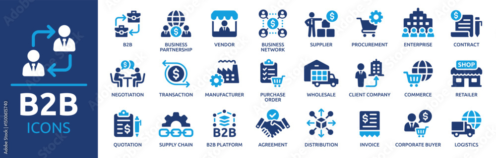 B2B icon set. Business to business, supplier, commerce, vendor ...