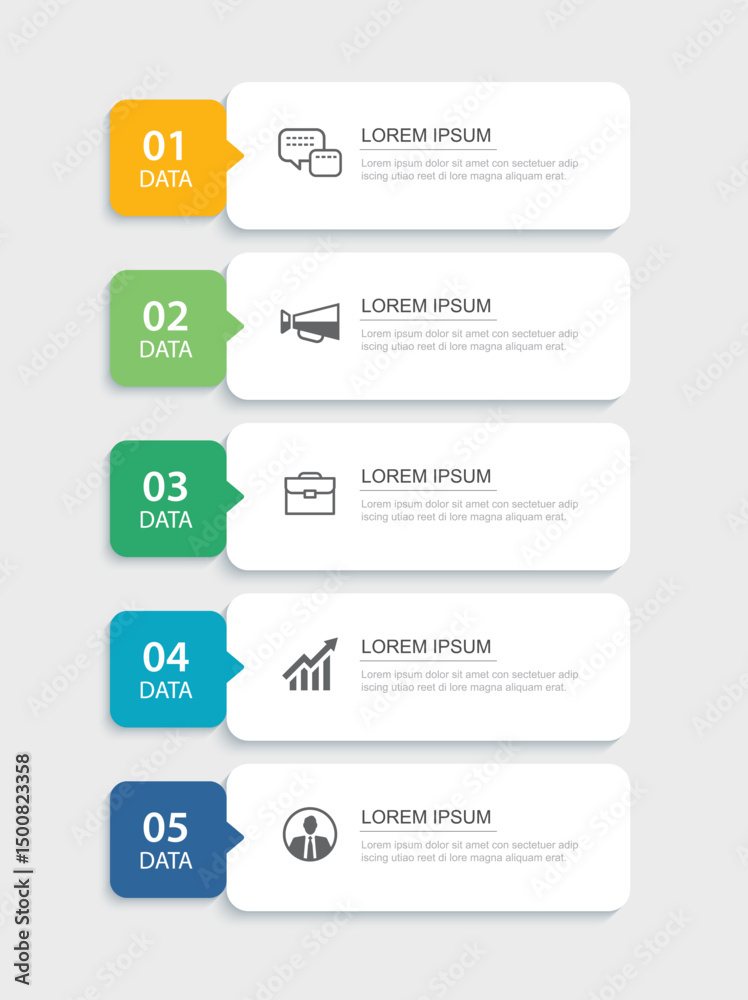 5 data infographics rectangle tab index template. Illustration business abstract background ...