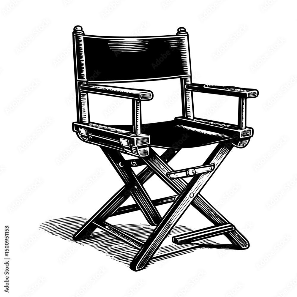 Director chair sketch engraving black and white outline. Scratch board ...