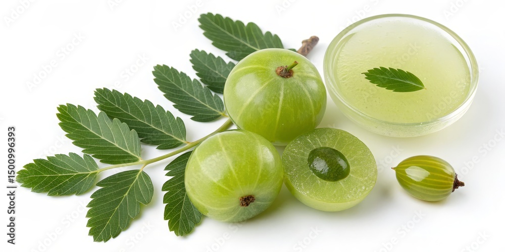 Indian Gooseberry with Leaves and Juice, Amla Benefits, Herbal Remedy ...