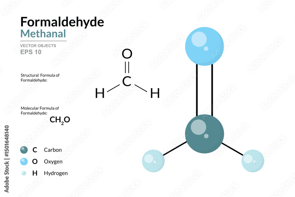 Formaldehyde. Methanal. Structural Chemical Formula and 3d Model of ...