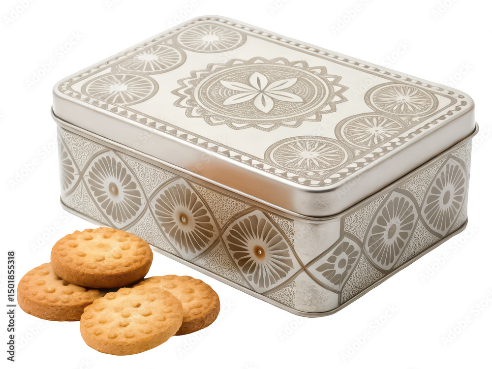 Classic vintage tin cookie box png retro biscuit container png antique ...