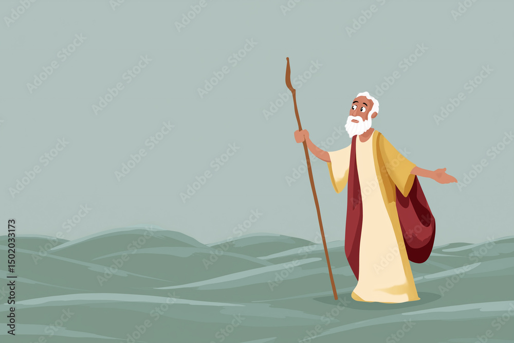 Cartoon Depiction of Moses Parting the Sea With His Staff During the ...