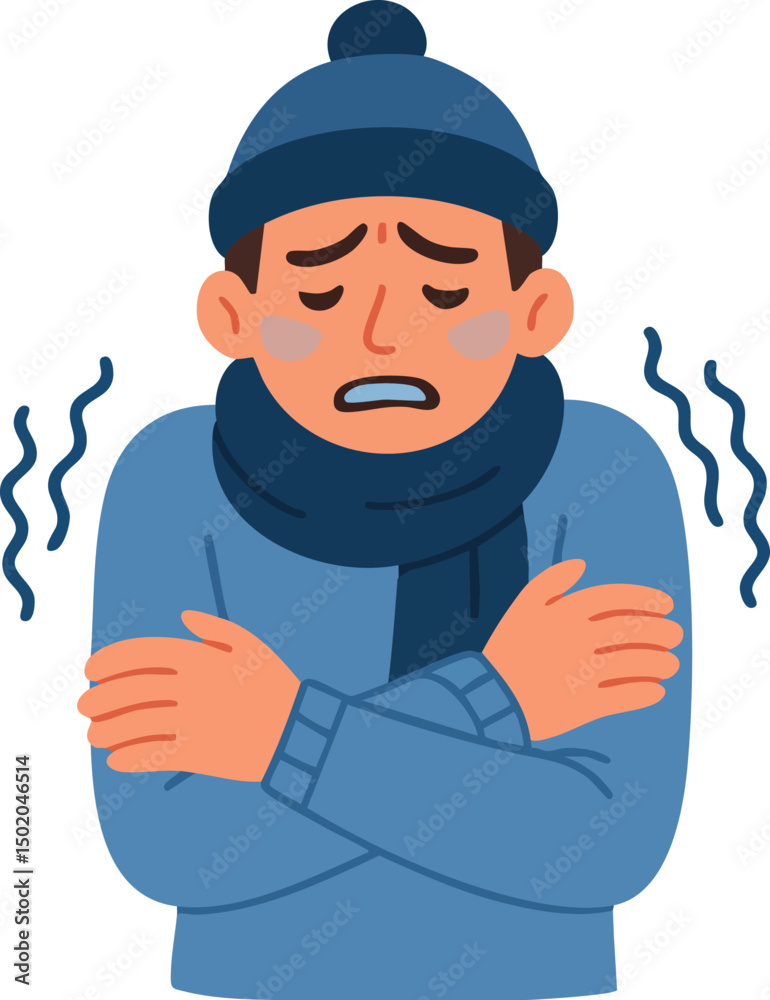 Flat Vector Illustration of a Cold Person Shivering in Winter Clothing ...