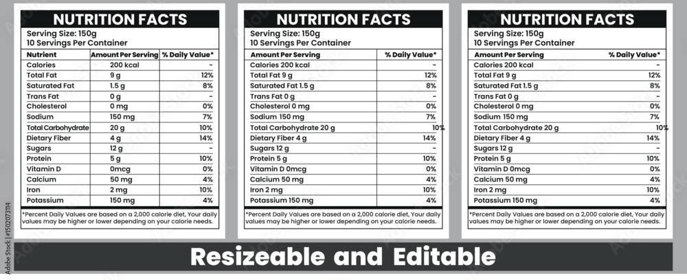 Nutrition Facts, Nutrition Calculation Vector Set, Featuring User ...