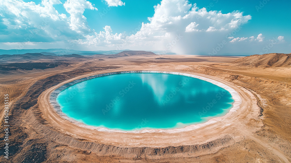 Evaporation ponds in a desert used for lithium extraction, showing ...