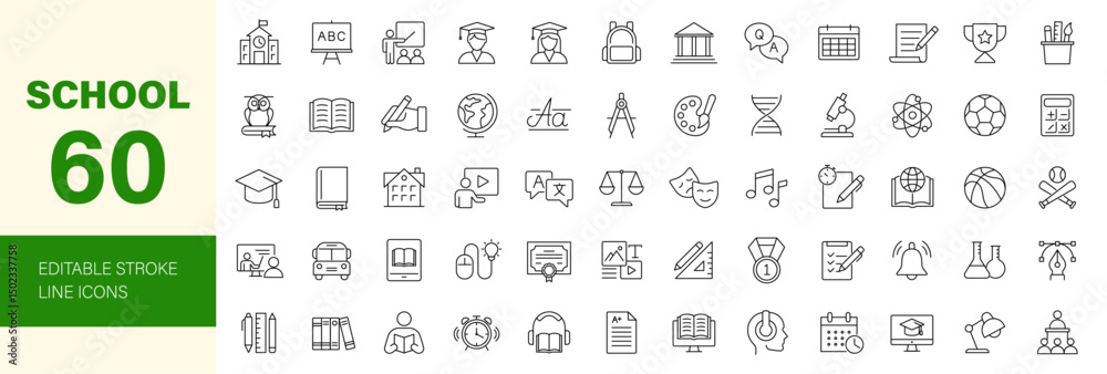School icon set. Containing education, learning, teacher, book, E-learning, graduation, school ...