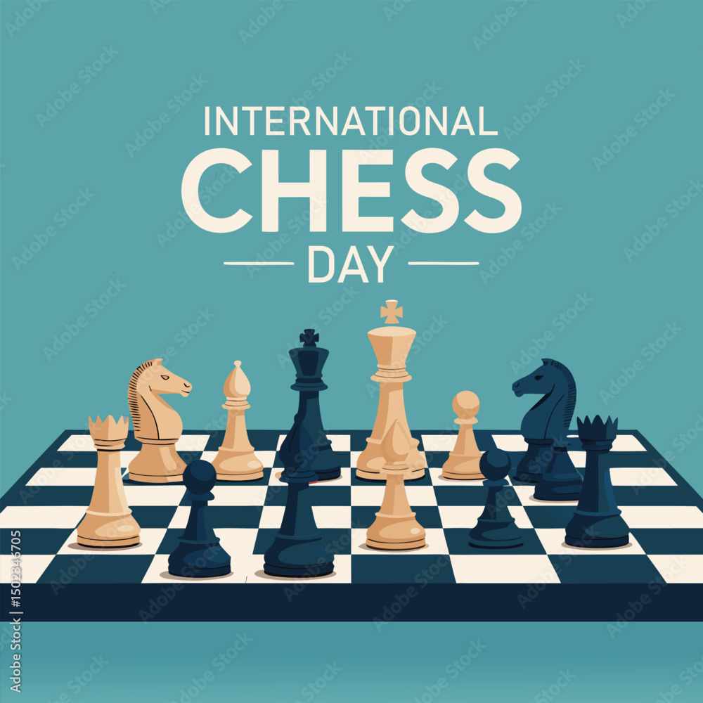 Stock-Vektorgrafik „World chess day. Queen and pawn, chess pieces ...