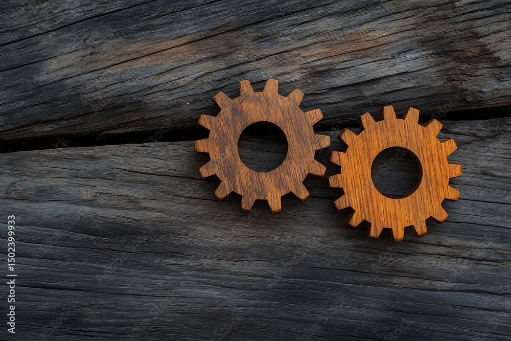 Wooden gears tightly linked to represent the importance of teamwork and ...