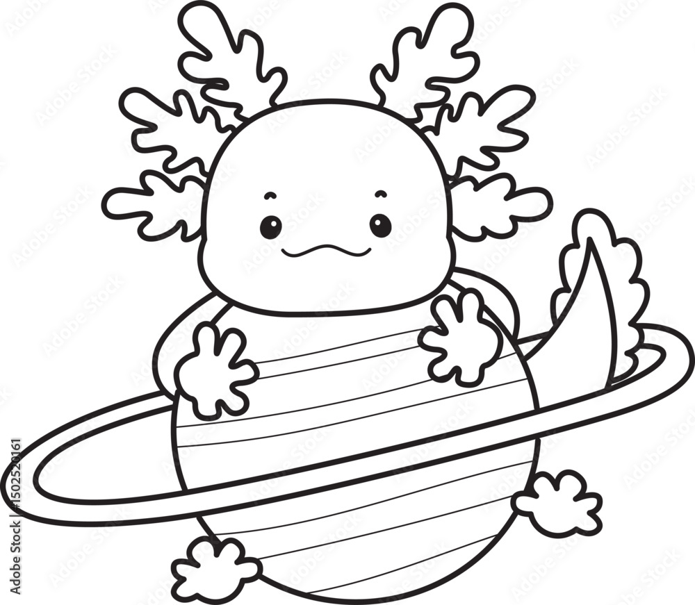 Outline of Illustration of cute axolotl activities icon. Lineart of ...