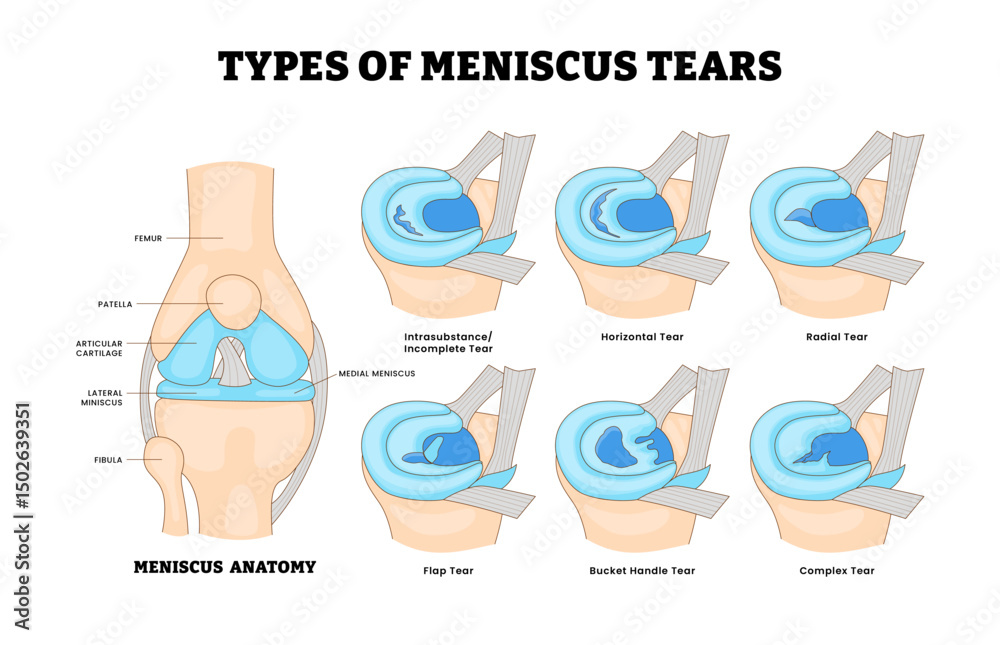 Different types of meniscus tears types, meniscal injury, educational ...