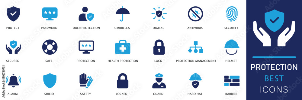 protection icon set. Perfect for security apps, cyber safety UI ...