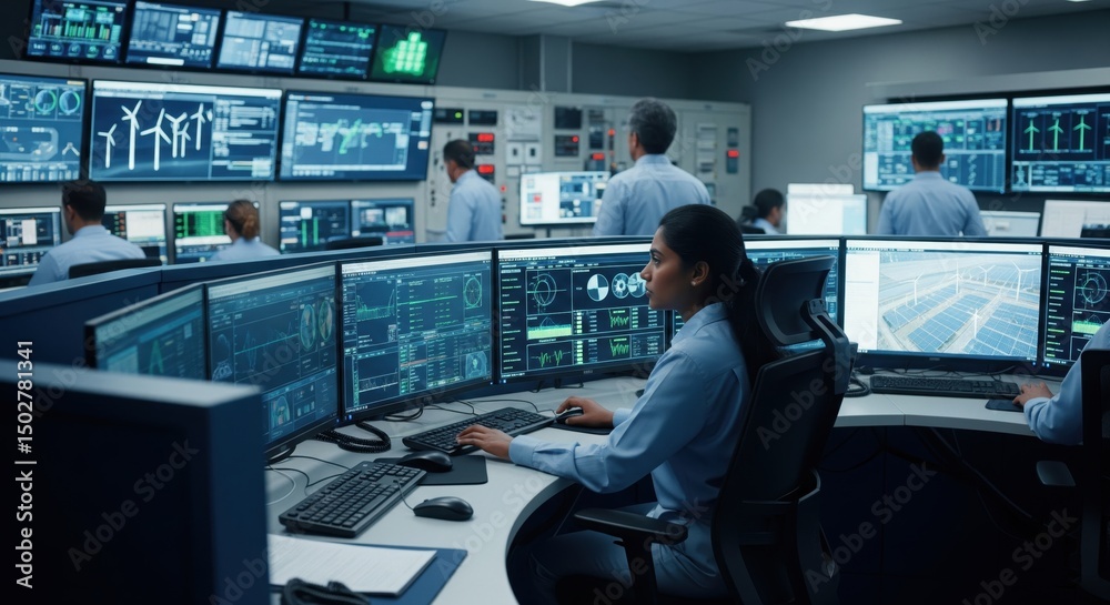 Control room for energy grid monitoring and management shows advanced ...