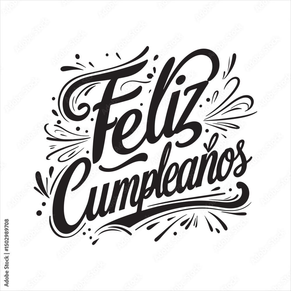 Stock-Vektorgrafik „Feliz Cumpleanos Handwritten Lettering Design ...