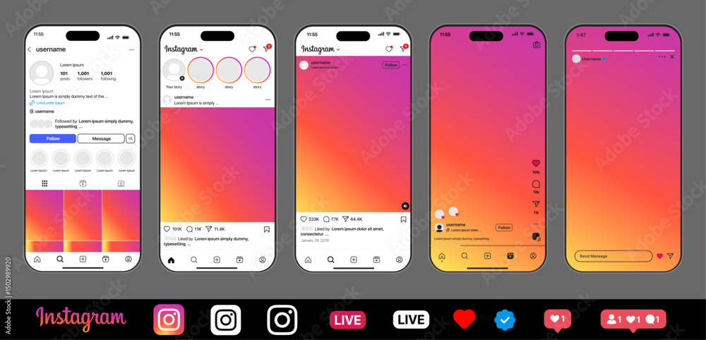 Instagram Post, Reels, Story mockup template with iPhone 16 layout ...