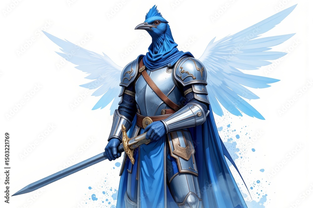Angelic Blue Bird Knight in Shining Armor Fantasy Warrior with Wings ...