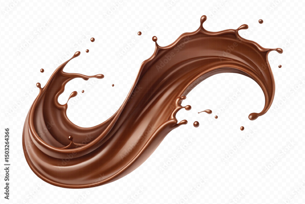 realistic liquid chocolate splash in wave style isolated on transparent ...