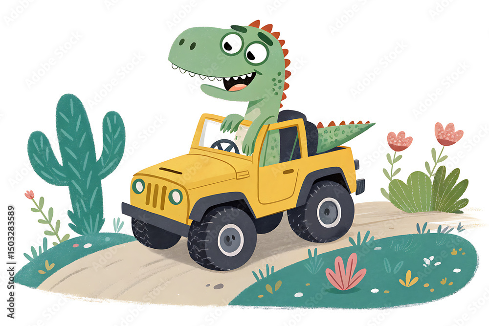 T-Rex Riding on Truck , Cartoon dinosaur characters driving . Pro PNG ...
