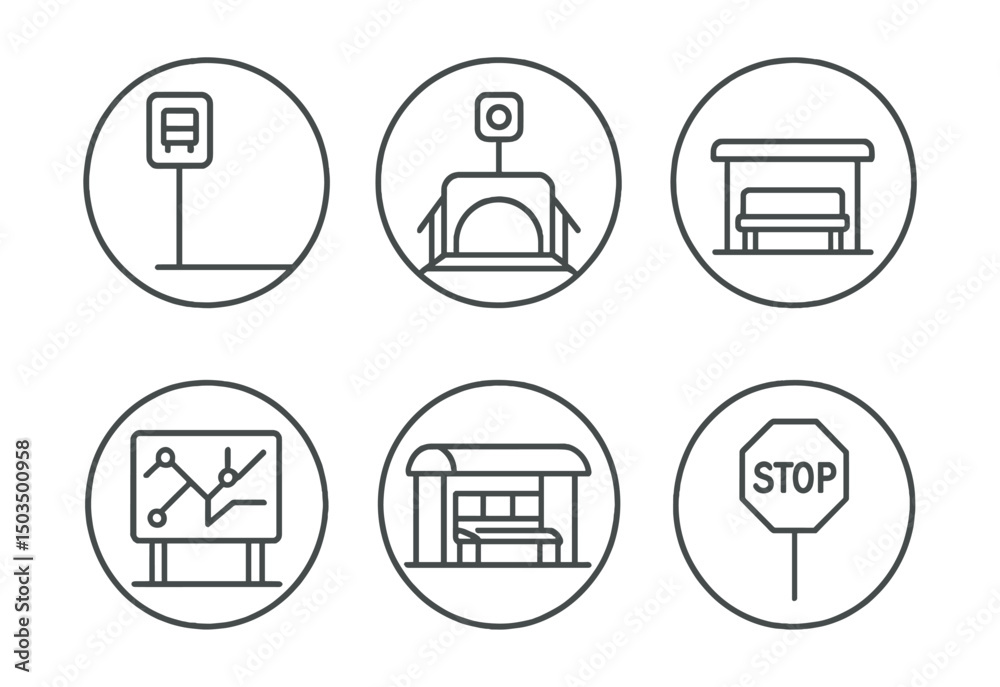Vector de Stock Line style icons of transit stops and stations in ...