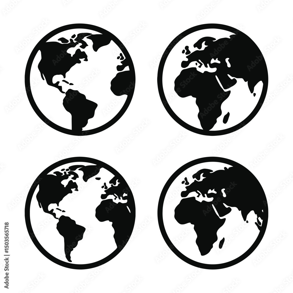 Earth globe icon set. earth hemispheres with continents. world map in ...