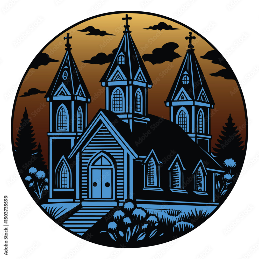 Stock-Vektorgrafik „Vector illustration of ancient churches. Cartoon ...