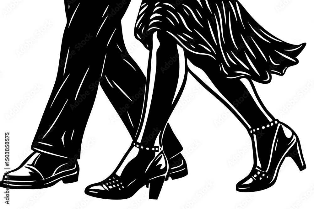 Vintage Couple Dancing Elegant Black and White Illustration, couple ...