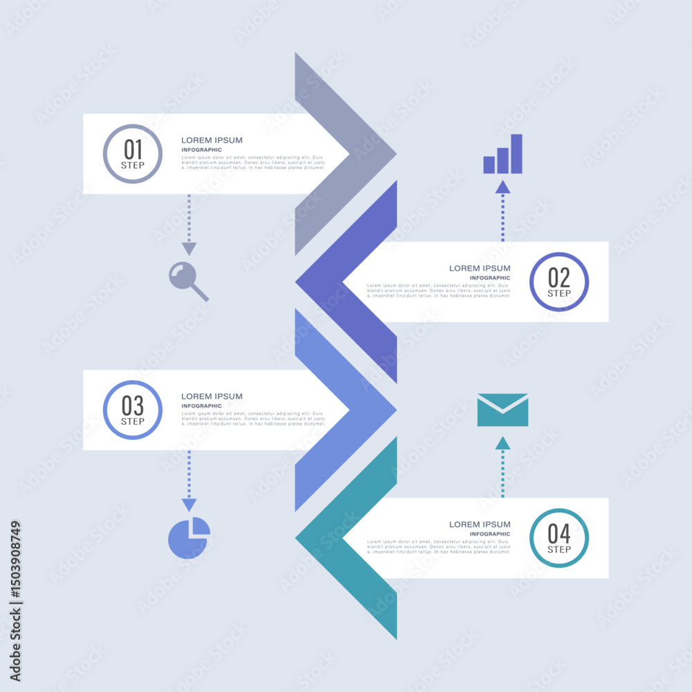 Arrow vertical infographic template. Four processes or options with ...