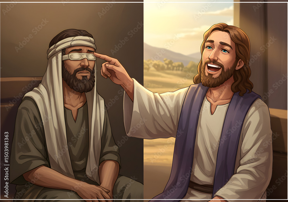 Jesus Heals a Blind Man(Mark 10:52) Stock Illustration | Adobe Stock
