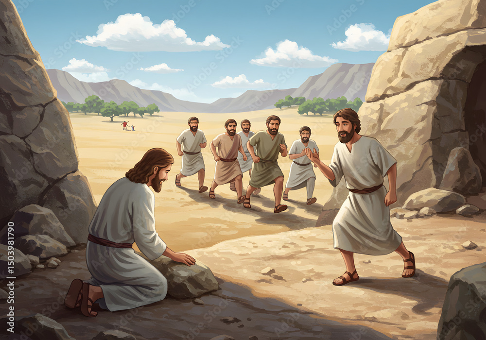 Jesus Heals the Ten Lepers(Luke 17:11-19) Stock Illustration | Adobe Stock