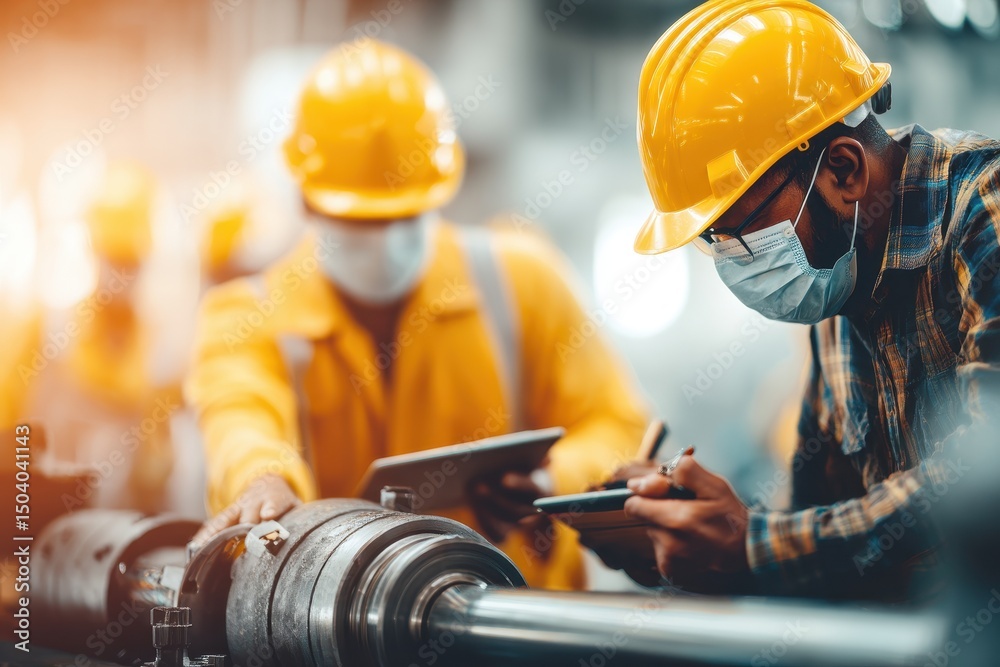 Workers from diverse backgrounds cooperate and assist one another in a ...