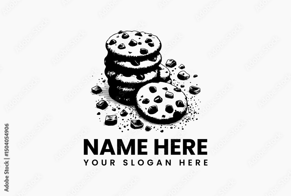 Стоковий вектор Hand-drawn stack of chocolate chip cookies with melty ...