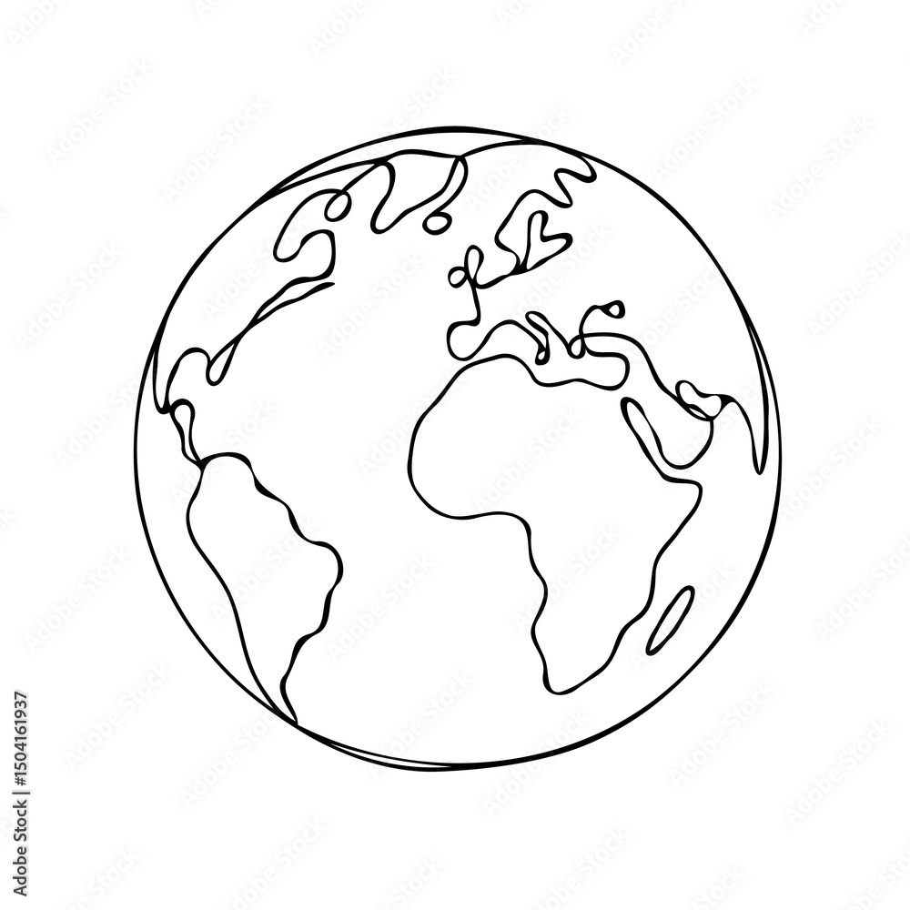 Стоковая иллюстрация «World map with Globe Line Drawing. Hand-drawn ...