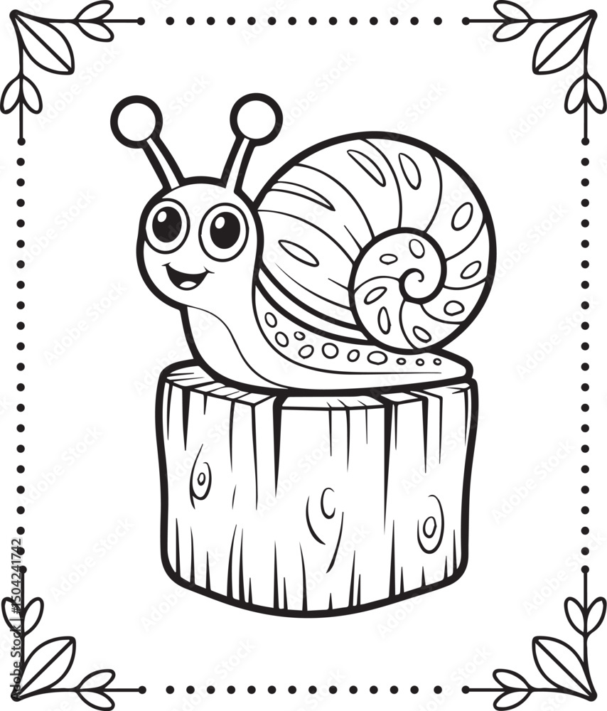Cute kawaii snail cartoon vector line art coloring page for kids and ...