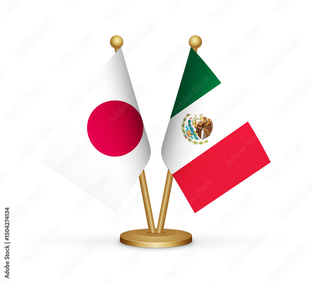 Japan vs Mexico flags mockup 3d illustration. Versus desk flags of ...