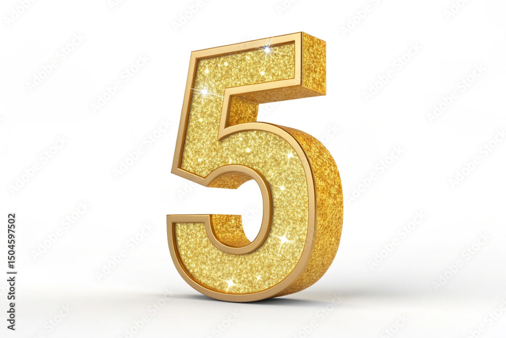 Sparkling golden glitter number five with a metallic gold outline ...
