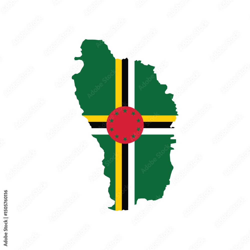 Flat Dominica outline map with national flag. Dominica map isolated on ...
