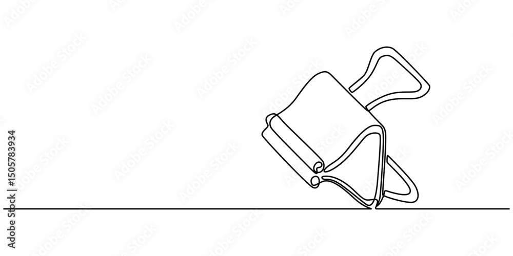 continuous line of binder clips. drawing of one line of paper binder ...