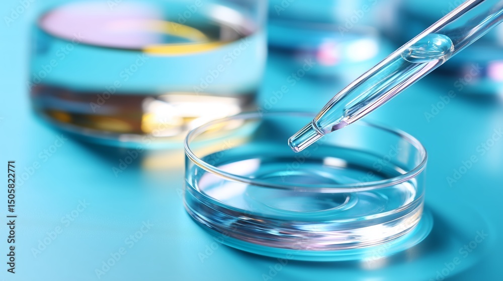 Dropping liquid from pipette into dish for scientific experiment in ...