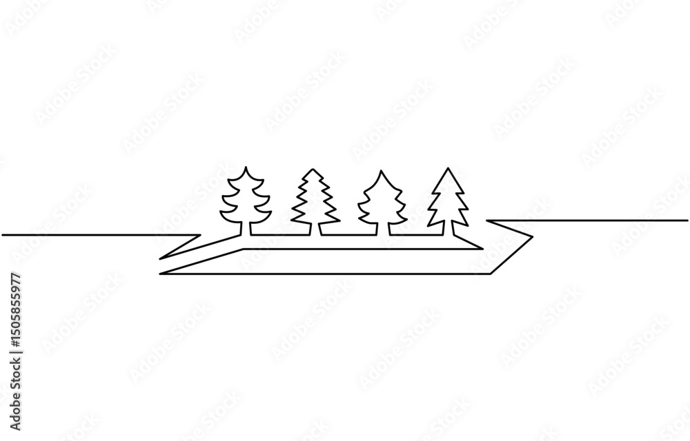 Trees one line set art. Continuous line drawing of plants, herb, tree ...