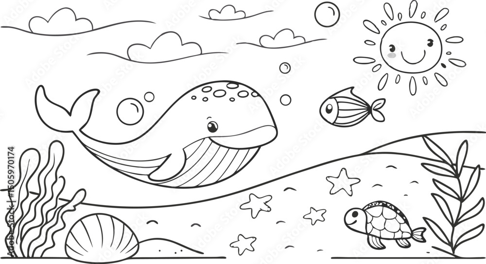 Ocean theme coloring page for kids. you can print it on standard paper ...