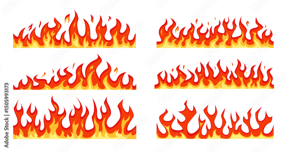 Cartoon fire borders. Seamless flame horizontal frame, blazing divider ...